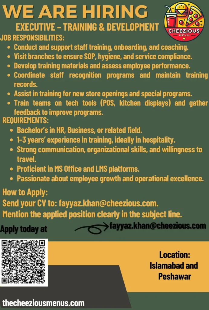 Executive Training & Development Job At Cheezious Pakistan